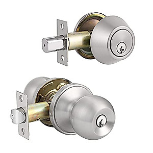 Knobonly All Keyed Same, Front Door Handleset with Single Cylinder Deadbolt in Satin Nickel Finish, Keyed Alike for Every Set