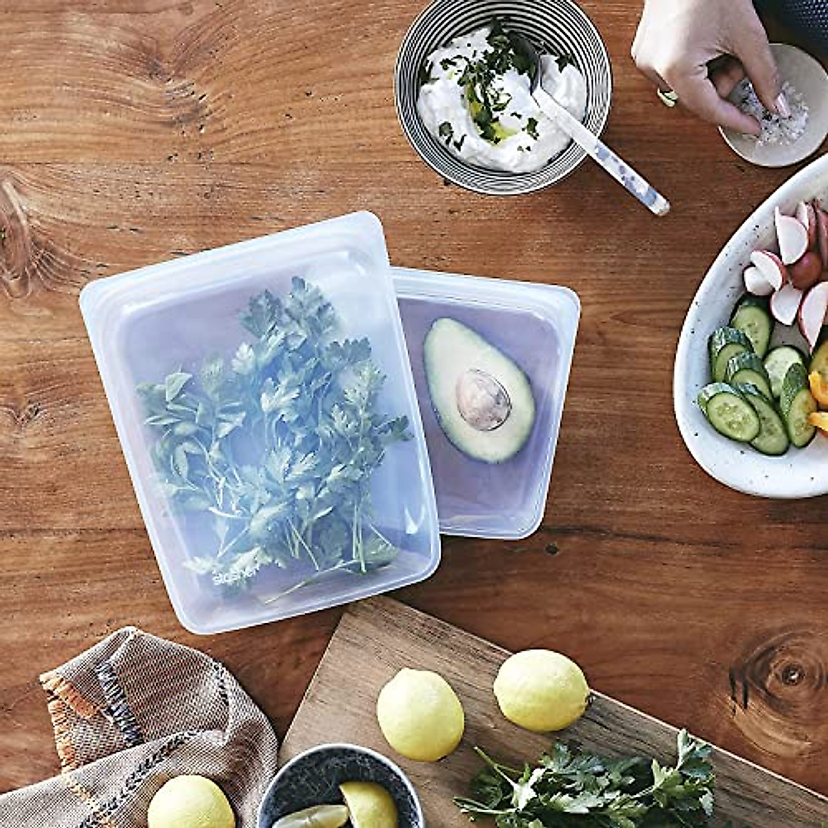 Stasher Silicone Reusable Storage Bag, Sandwich + Snack (Aqua) | Food Meal Prep Storage Container | Lunch, Travel, Makeup, Gym Bag | Freezer, Oven, Microwave, Dishwasher Safe, Leakproof
