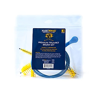MusicNomad Premium 3 pc. Trumpet Brush Cleaning Kit: Mouthpiece, Valve & Snake Brush with Storage Bag (MN765)