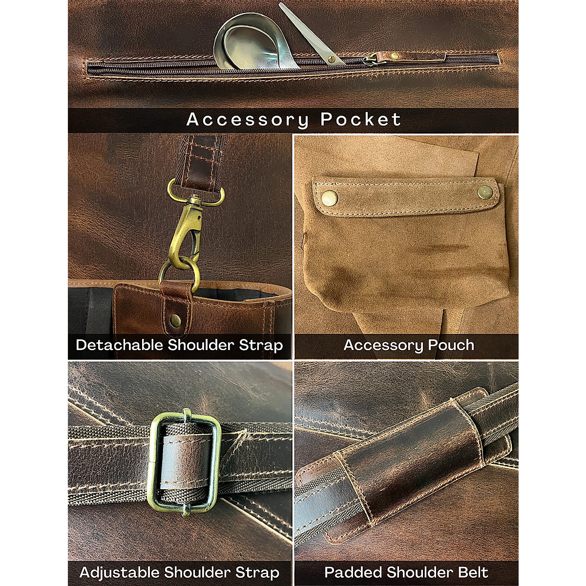 RUSTIC TOWN Leather Knife Roll Storage Bag With Tool Roll Up Pouch Travel-Friendly Chef Knife Case Roll