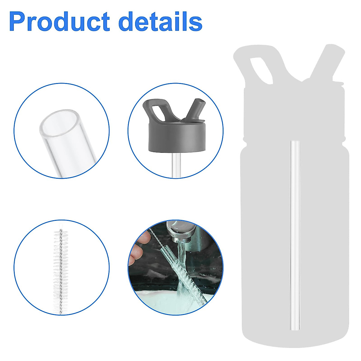 6pcs Straw Replacement for Simple Modern Kids, Water Bottle Sucker Accessories for Simple Modern Kids Water Bottle Stainless Steel Reusable Tumbler for Toddlers 14oz, with 1 Brush