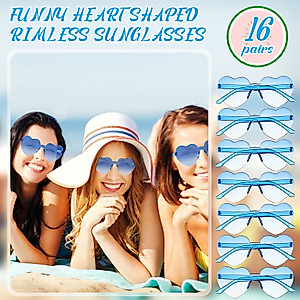 Yexiya 16 Pairs Heart Shape Rimless Valentines Sunglasses Transparent Love Fun Sunglasses Party Accessories for Women, Candy Color (Blue White Gradient)