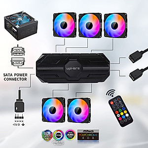 novonest RGB Case Fan,120mm Intelligent Control Silent Mirror Chassis Fan,Comes with Fan Hub,Remote Control,Adjustable Light Brightness and Light Effect Mode, UA0106(5-Pack)