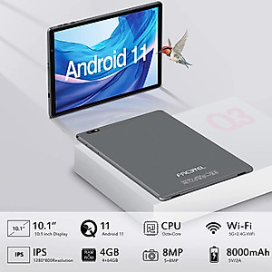 FACETEL 10 inch Tablet Android Tablet with Keyboard 2 in 1 Tablet 4GB RAM 64GB ROM TF 128 GB, 8000mAh, FHD, Dual Camera, WiFi Bluetooth Tablet with Mouse, Grey