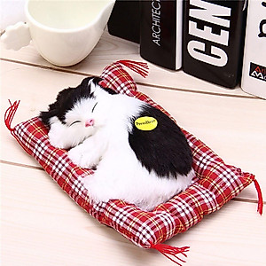 A-Parts Lovely Simulation Animal Doll Plush Cat Toy with Sound Kids Toy Decorations Stuffed Toys Black & White