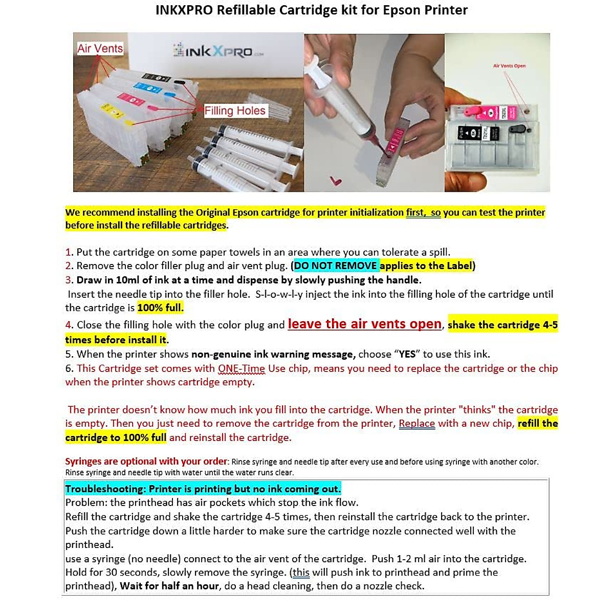 inkxpro Remanufactured 4X100ml Sublimation Ink Cartridge with one-time use chip for Epson 812XL T812XL Fit for Workforce Pro WF-7840 WF-7820 WF-7310 Printer for Sublimation Printing.