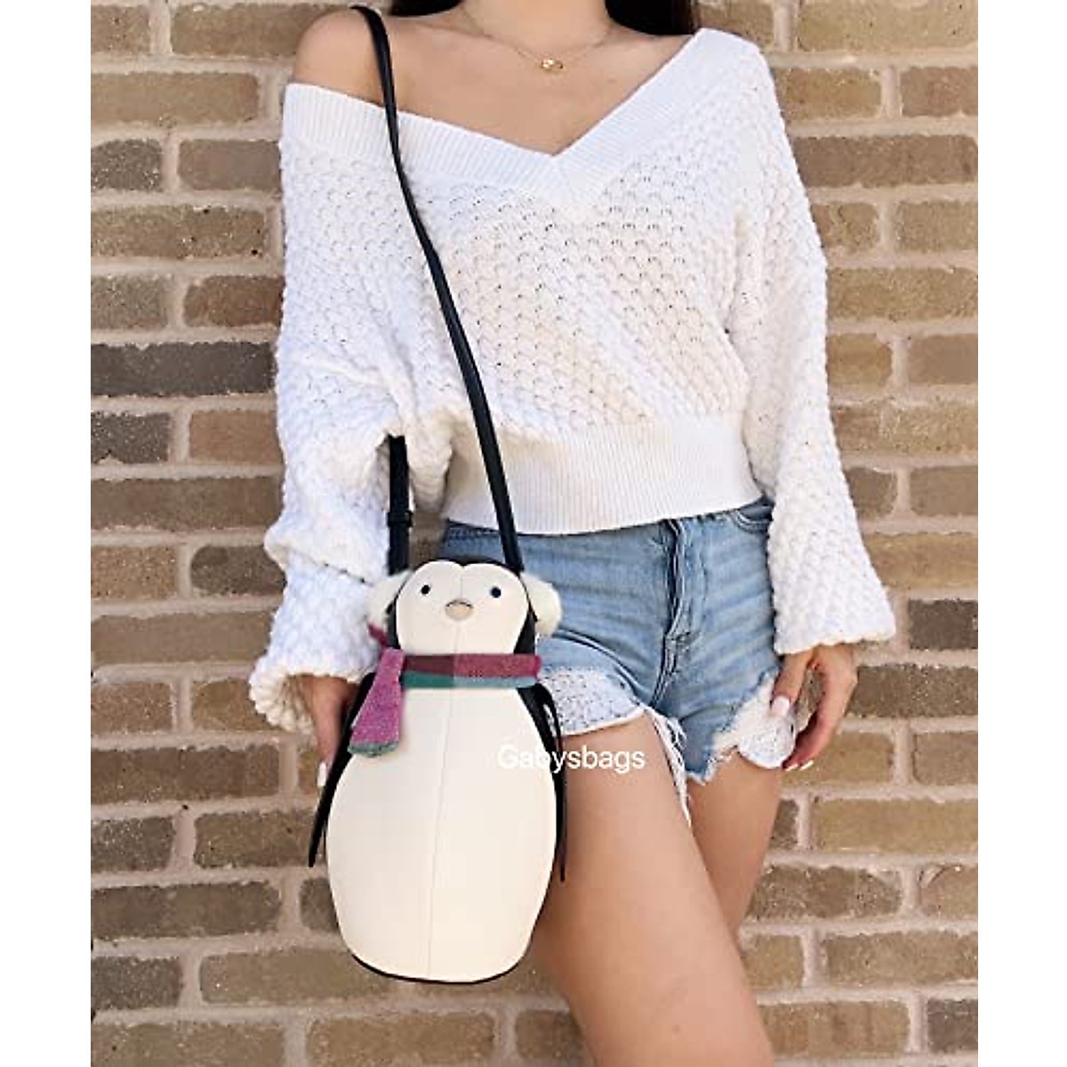 Kate Spade Morty Penguin Crossbody Pebbled Leather Bag (Black/White Multi)