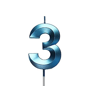 2.76 inch Blue 3 Birthday Candles,3D Number 3rd Cake Topper for Birthday Decorations No 31 32 33 34 35 36 37 38 39
