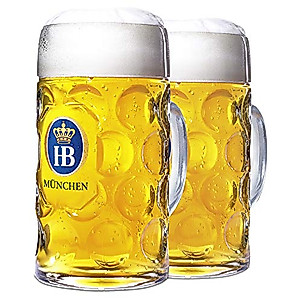 1 Liter HB "Hofbrauhaus Munchen" Dimpled Glass Beer Stein - 2pk