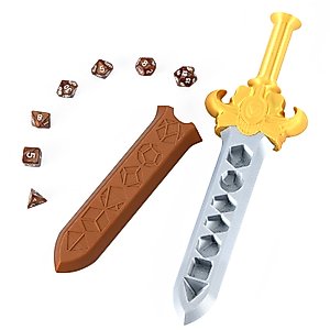 Dice Dagger with 7PCS D20 Dice Dungeons and Dragons Dice Set DND Dice Holder Polyhedral Dice Gift Sword D&D Dice Scabbard Dice Box Sword Dagger Polyhedral Dice Storage Dice D20 Brown