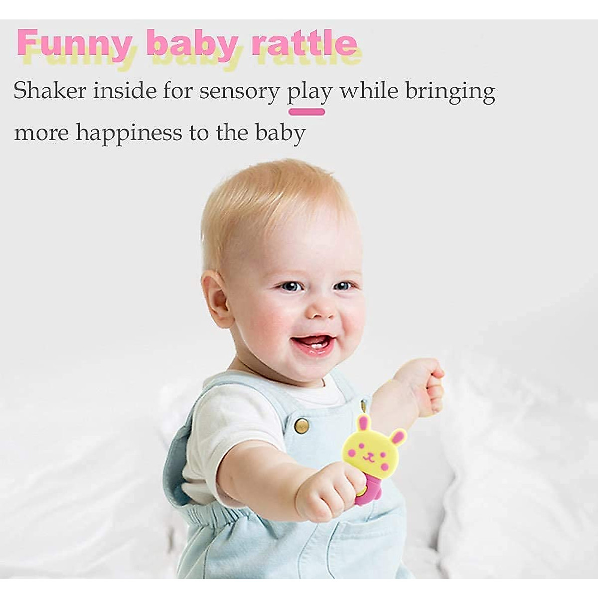 Baby Teething Toys, Caromolly Vibrating Teether Toy, Teether Toys for Babies 0-12 Months, Electric Soothing Teether for Sensory Exploration and Teething Relief, Cute Cartoon Shape, BPA-Free