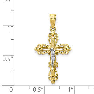 Solid 10k Yellow Gold Two Toned Cross Pendant Crucifix Charm - 28mm x 16mm