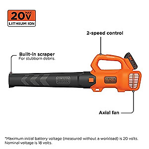 BLACK+DECKER 20V MAX Cordless Leaf Blower, 2-Speed, Up To 90 MPH, with Battery and Charger (BCBL700D1)