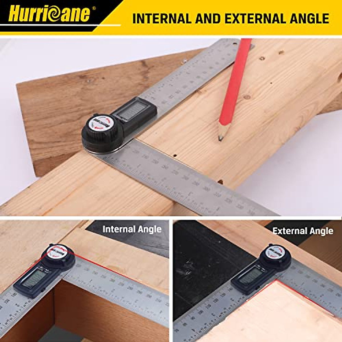 HURRICANE Digital Angle Finder Protractor, 2 In 1 Digital Level and Angle Gauge, 7 Inch / 200mm Stainless Steel Measuring Ruler with Large LCD Display for Woodworking, Crown Molding and Daily Use