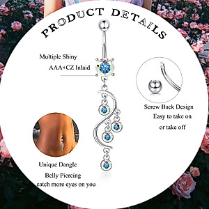 Drperfect 6PCS 14G Dangle Belly Button Rings Rose Gold Silver Plated 316L Stainless Steel Belly Button Piercing Jewelry for Women