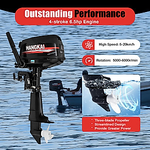 6.5HP 4 Stroke Outboard Motor, Heavy Duty Boat Motor with Water Cooling System Fishing Boat Engine with 12 Liter Fuel Tank - Tiller control, Manual start, 123CC, Short Shaft