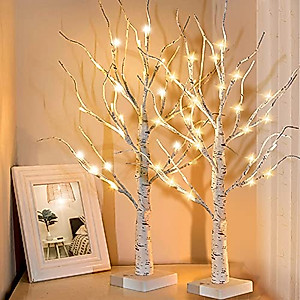 LED Lights Birch Tree, 2 Pack Branch Tree Lamp Christmas Decor, 24" Lighted Tree Light, USB/Battery Tabletop Tree Light with Timer Battery Powered for Home Festival Wedding Easter Decorations