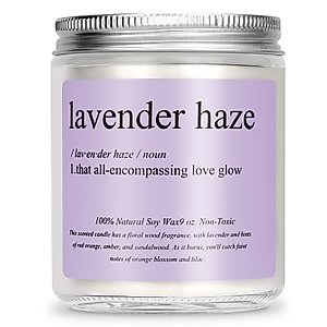 Candle with Lavender Scent -Birthday Gift/Party Decorations, Handcrafted, Long-Lasting 9oz Candle with Definition of Lavender