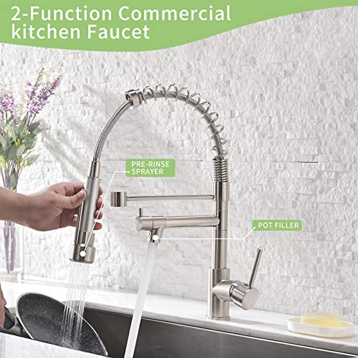 AIMADI Contemporary Kitchen Sink Faucet,Single Handle Stainless Steel Kitchen Faucets with Pull Down Sprayer,Brushed Nickel