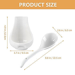 Luxshiny Hot Pot White Ceramic Soup Ladle with Rest Set Porcelain Big Ladle Spoon Asian Soup Tureen Spoon Flatware for Stews Gravy Sauce Soup Spoon Stand