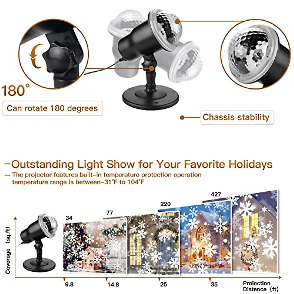 Christmas Projector Light Outdoor, Snowflake Projection Light with Remote Control, IP65 Waterproof LED Snowfall Christmas Decoration Show Lights for Xmas Indoor Home Holiday Party Wedding Garden Patio