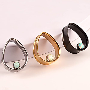 Atomhole 2PCS Teardrop Opal Ear Plugs Tunnels Hypoallergenic Ear Gauges 316 Stainless Steel Ear Expander for Stretchered Earrings Piercing Body Jewelry