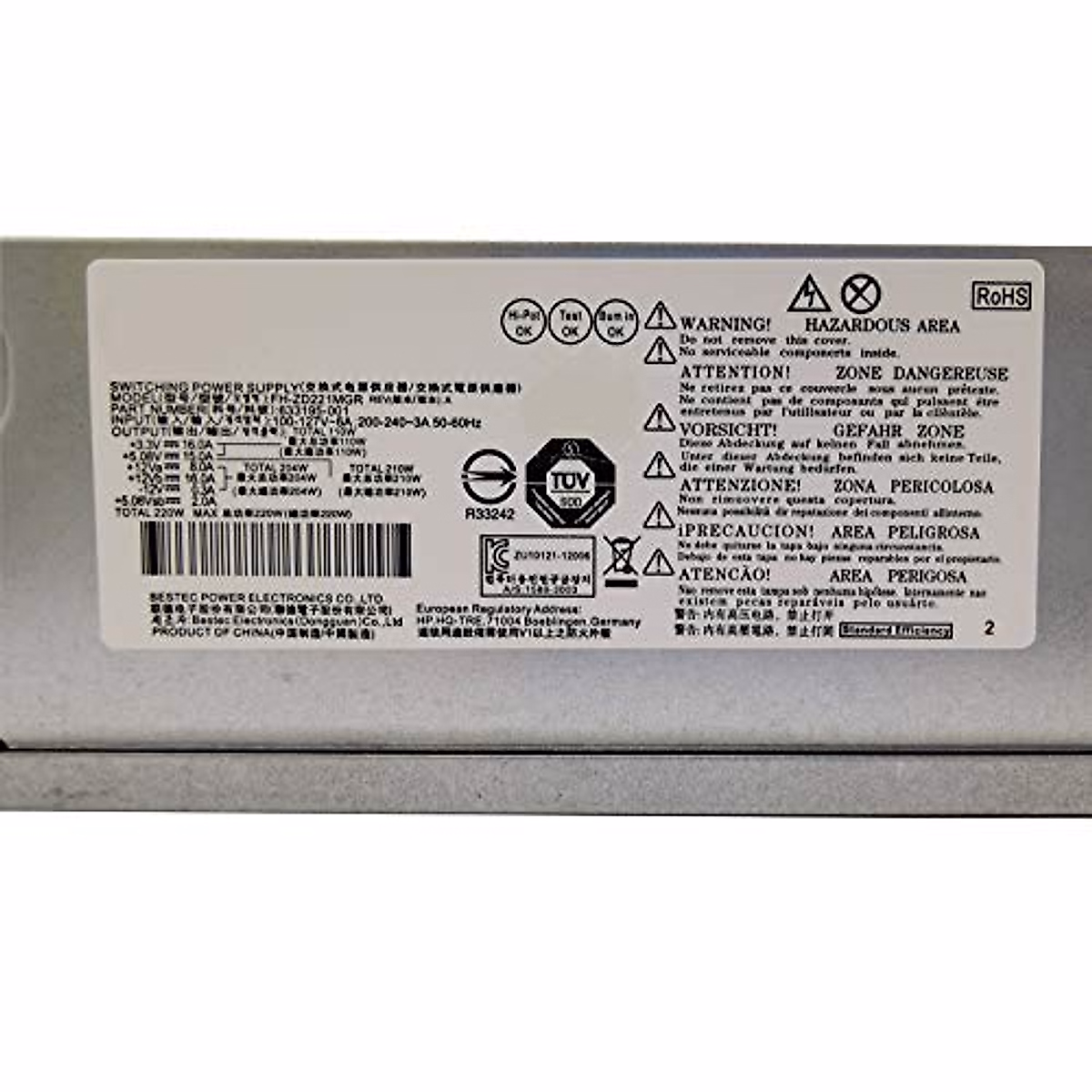 220W Power Supply Unit for HP Pavilion Slimline S5 S5-1xxx TouchSmart 310-1205la Desktop PC, 633195-001 633193-001 633196-001,PCA222 PCA322 FH-ZD221MGR