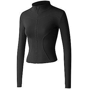 Gacaky Women's Slim Fit Lightweight Athletic Full Zip Stretchy Workout Running Track Jacket with Thumb Holes Black M