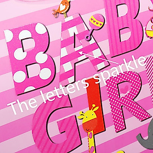 13" Large Baby Girl Gift Bag with Tissue Paper and Greeting Card for Kids, Baby Shower, Birthday Party（Cartoon animal design)