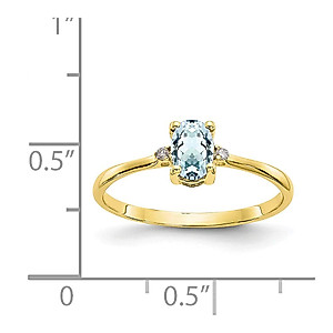 Solid 10k Yellow Gold Genuine Diamond and Aquamarine Blue March Gemstone Birthstone Engagement Ring Size 7 (.016 cttw.)