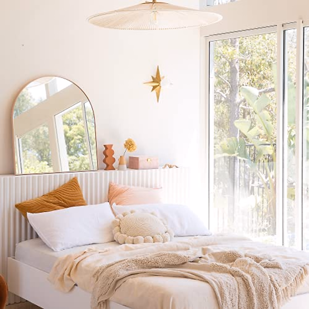 Banilla Bohemian Round Pillow Cover 16 Inch | 100% Cotton Decorative Pillow Hand Tufted with Chunky Textured Poms | Boho Throw Pillow for Bed or Couch | Natural White Throw Pillow Cover