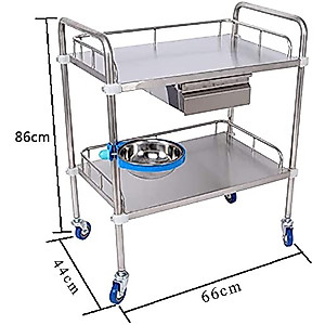 Cart Trolley, Lab Clinic Serving Cart Trolley 2-Tier Medical Trolley Stainless Steel Treatment Trolley/Medical Laboratory Equipment Carts/Beauty Salon Tool Car，L50xW40xH86cm The Taste of Home