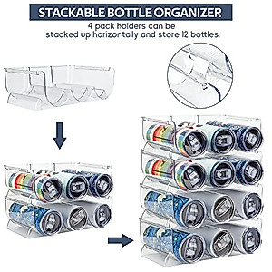 GELBEKUH 4 Pack Water Bottle Storage Stackable Water Bottle Organizer Water Bottle Rack, Soda pop, Sports Drinks, Wine, Bottle Holder for Kitchen, Cabinet, Countertop, Fridge (Clear)