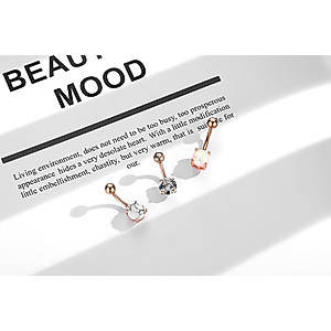 USEEDOVIA Belly Button Rings for Women Men, 3 Pcs 14G Surgical Stainless Steel CZ Belly Rings | Cubic Zirconia Reverse Curved Opal Navel Barbell Body Piercing Jewelry for Teens (Rose gold)