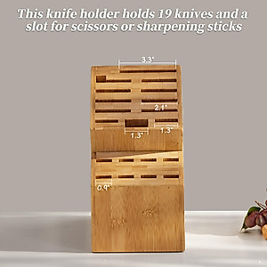 Knife Block Countertop Butcher's Knife Rack and Organizer 20 Slot Knife Holder Large Bamboo Knife Rack (Knife Not Included), Universal Knife Rack Strap (Natural)