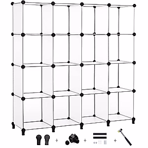 ANWBROAD Cube Storage Organizer 16 Cubes DIY Closet Cabinet Bookshelf Kids Organizers and Storage for Bedroom Closet Organizer Cubby Shelving Plastic Bookcase Office Living Room White ULCS016T