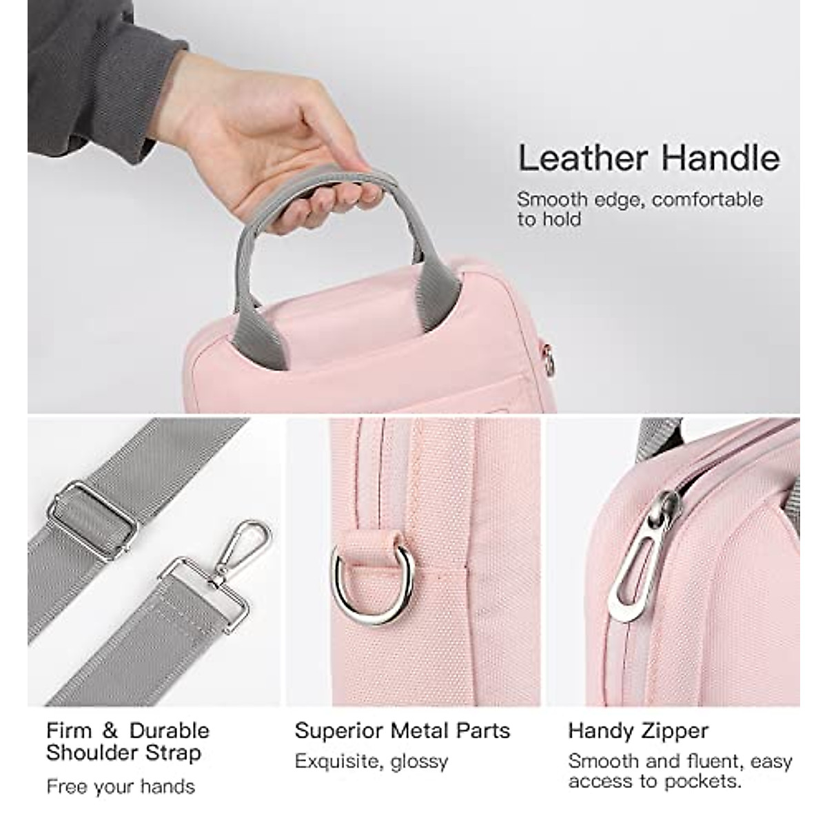 Dadanism 9-11" Tablet Sleeve Carrying Bag with Shoulder Strap for iPad 10th Gen 10.9, iPad 9/8/7th Gen 10.2, iPad Air 11", iPad Pro 11 M4 M2 2024, iPad Air5/4 10.9, Galaxy Tab A9+ Plus 11"/S9 FE, Pink