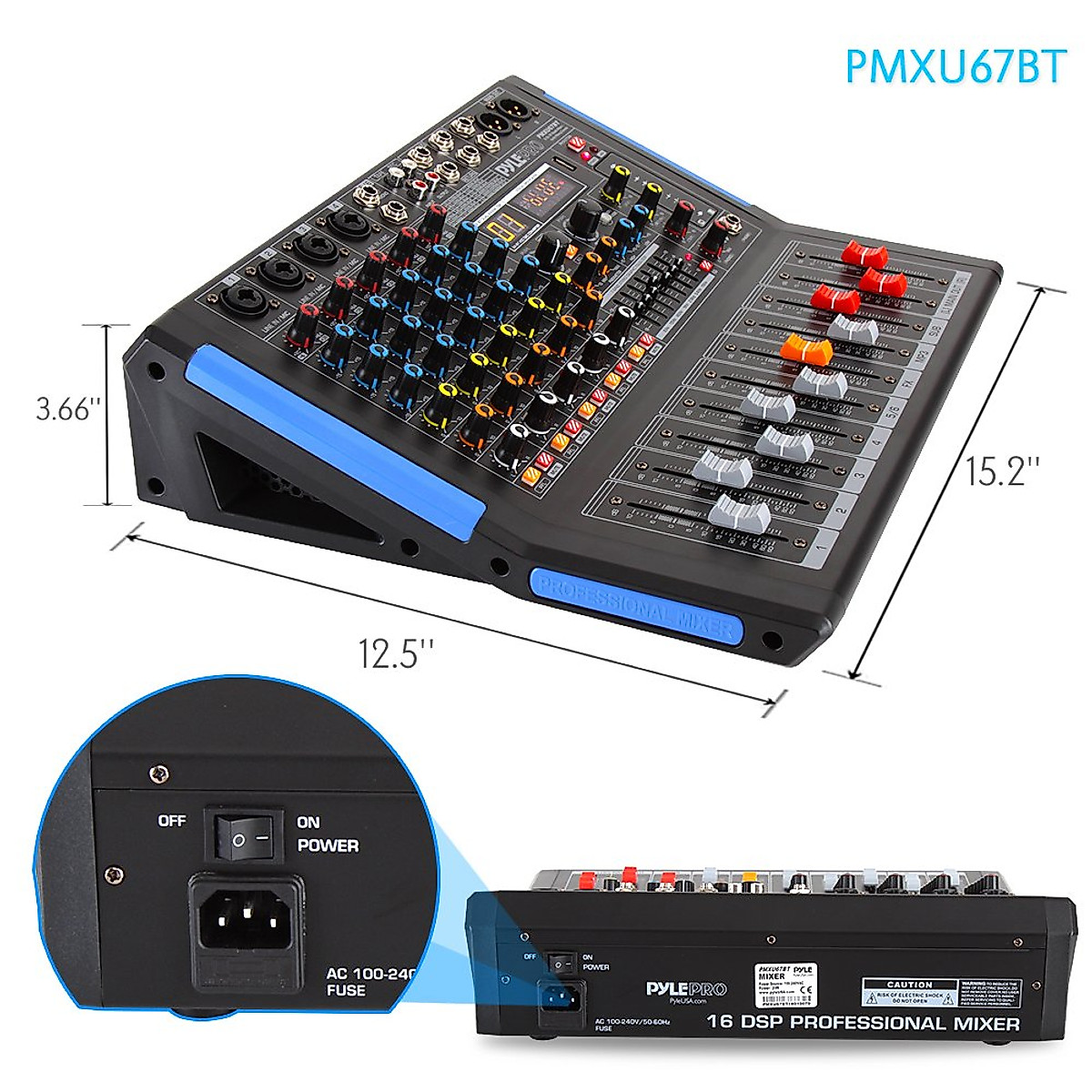 Pyle 6-Channel Bluetooth Studio Audio Mixer - DJ Sound Controller Interface with USB Drive for PC Recording Input, XLR Microphone Jack, 48V Power, I/O for Professional and Beginners - PMXU67BT