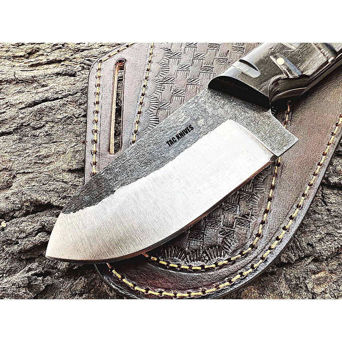 TAC KNIVES 7'' Full Tang Fixed Blade Outdoor Camping Hunting Knife In Sheath Gift For Him | 1095 High Carbon Steel Knife | Bushcraft Survival Knife Gift | Cowboy knives | Pancake leather sheath (BLACK)