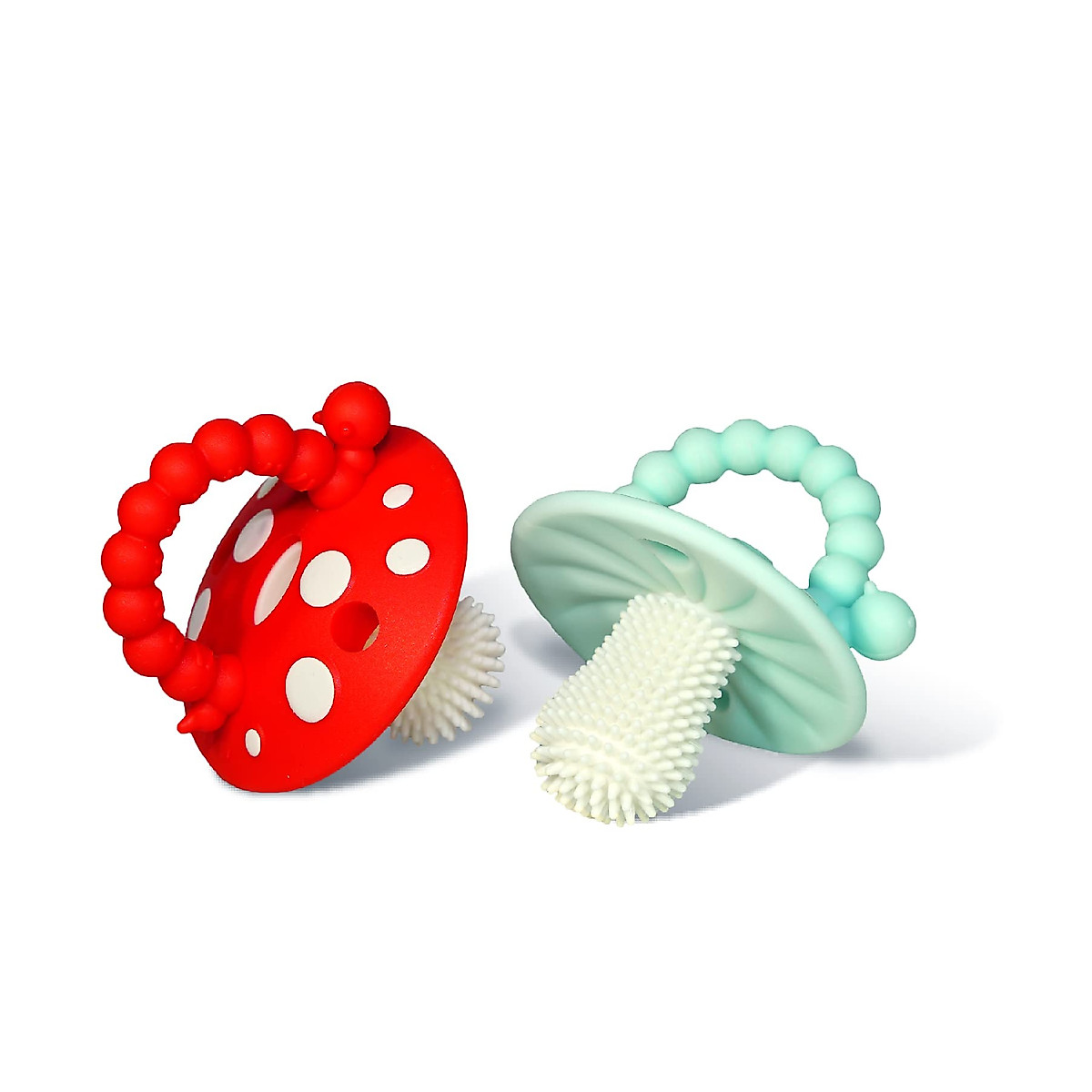 RaZbaby Chompy Teether for Infant & Baby 3M+ Teether Toy with Massaging Bristles for Teething Relief Pacifier - Soothes Sore Gums - Hands-Free & Easy-to-Hold Teether, BPA Free - RED/Blue