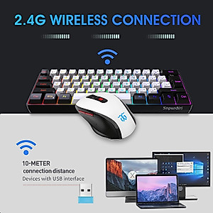 Snpurdiri 2.4G Wireless Gaming Keyboard and Mouse Combo, Include Mini 60% Merchanical Feel RGB Backlit Keyboard, Ergonomic Vertical Feel Small Wireless Mouse(Black and White)