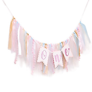 Pink Sweetheart One Birthday Banner - Pink Tutu Skirt High Chair Banner , 1st Birthday Party Gifts for Girls , Winter Onederland 1st Birthday Girl Decorations , Pastel Tassel Banner Ribbons