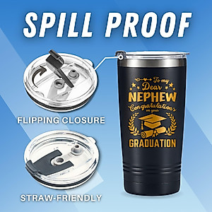 Onebttl Nephew Gifts from Aunt, Uncle, Insulated Stainless Steel Tumbler Coffee Mug with Lid and Straw, Perfect for Birthday, Christmas, 20oz/590ml - Graduation