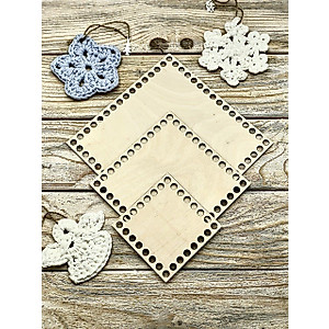 Wooden Bottom for Crochet Baskets, Kit with 3 Crochet Basket Wood Bases to Crochet with T-Shirt Yarn, Weaving Supplies and Home Decor Craft, Square, 1x7.8in, 1x5.9in, 1x3.9in