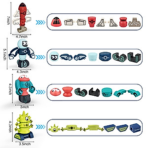 Magnetic Robot Walking Music Space Halloween Toy for Kids,36PCS Stacking Blocks Building Robot Monster and Electronic Moving UFO Toys,Thanksgiving Gift for Boys Girls Children