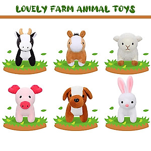 6 Pieces Mini Plush Furry Farm Animal Toys Soft Plush Horse Pig Cattle Rabbit Dog Sheep Doll Stuffed Plush Farm Animals for Christmas Stocking Stuffers Birthday Party Decoration Supplies (Animals)