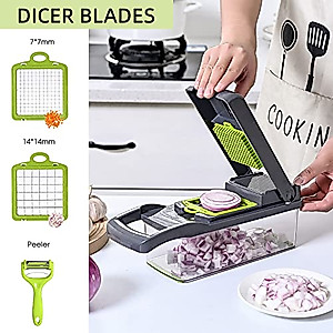Vegetable Chopper Slicer 16-in-1 with Spice Chopper Set 7 Blades Veggie Dicer Onion Fruit Cutter (gray set)