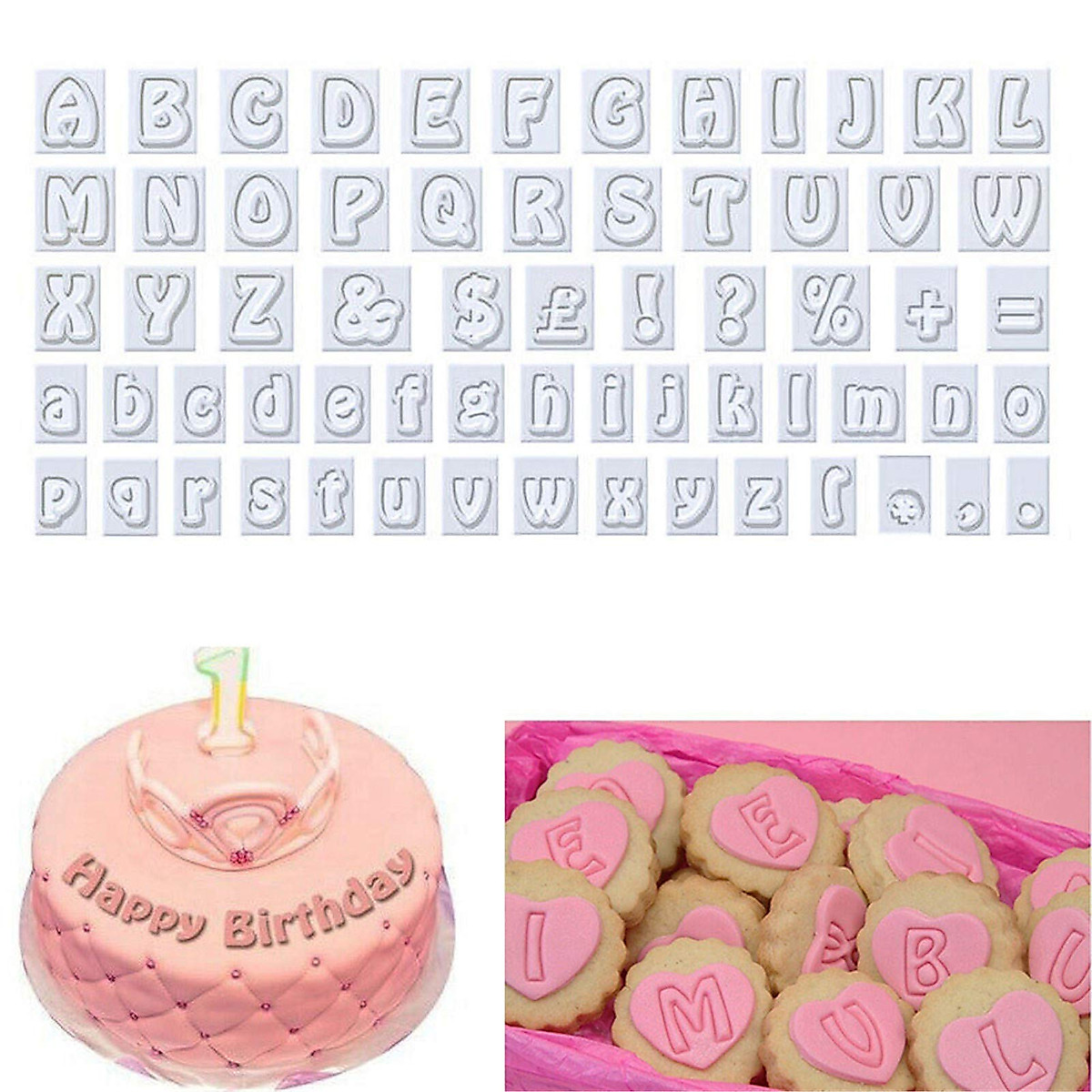 Mini Plastic Alphabet Cookie Cutter Fondant Letter Cutters Symbol Cut Outs Molds Upper & Lower Letter Stamps, 0.5 Inch