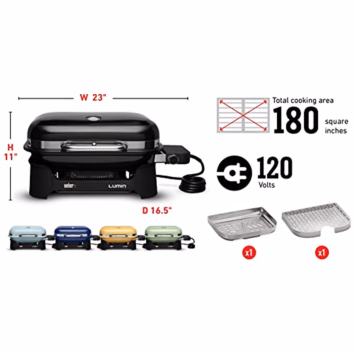 Weber Lumin Compact Electric Grill, Black, with Lumin Compact Grill Stand