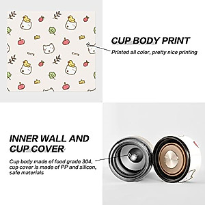 CaTaKu Strawberry Animal Duck Water Bottle Insulated 16 oz Stainless Steel Flask Thermos Bottle for Coffee Water Drink Reusable Wide Mouth Vacuum Travel Mug Cup